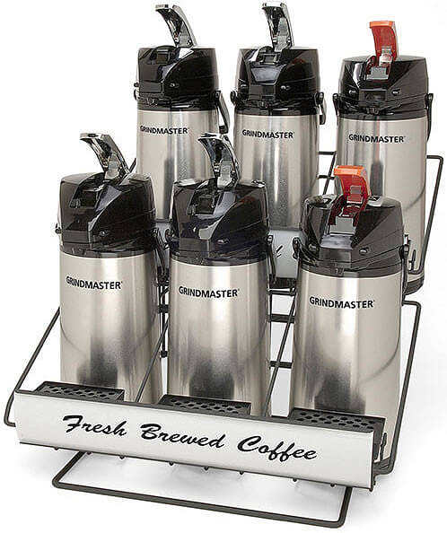 Grindmaster 70757, 6 Pot Step-up Airpot Rack w/ 6 Coffee Airpots, Black
