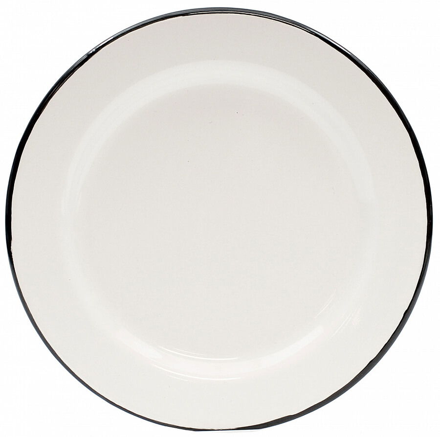 TableCraft 80019, 10" Round Enamel Plate, White w/ Black Rim