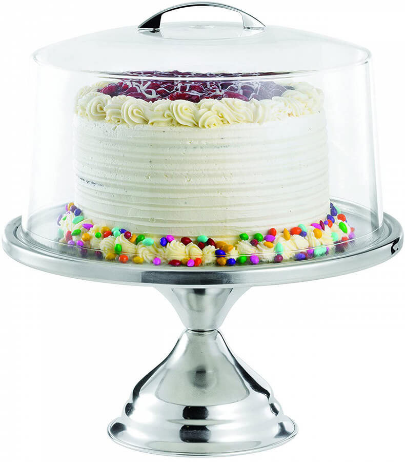TableCraft 821422, 12 3/4" Stainless Steel Cake Stand w/ Plastic Cover