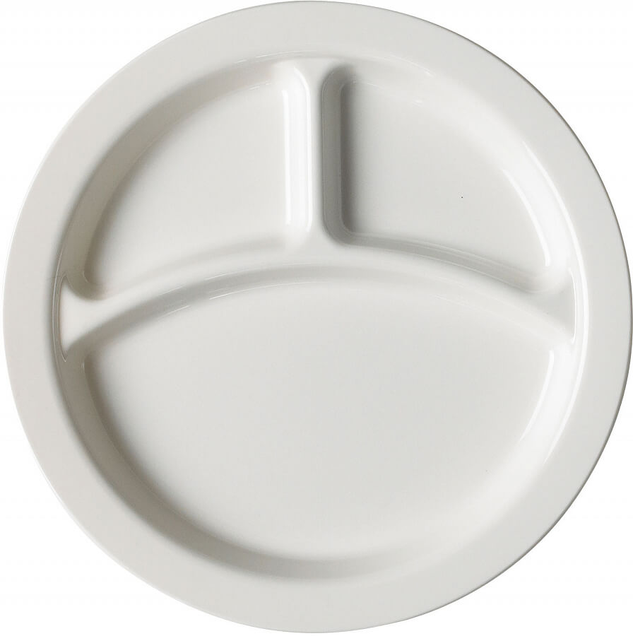 Cambro 93CW148, 9" Camwear® Polycarbonate 3-Compartment Plate, White